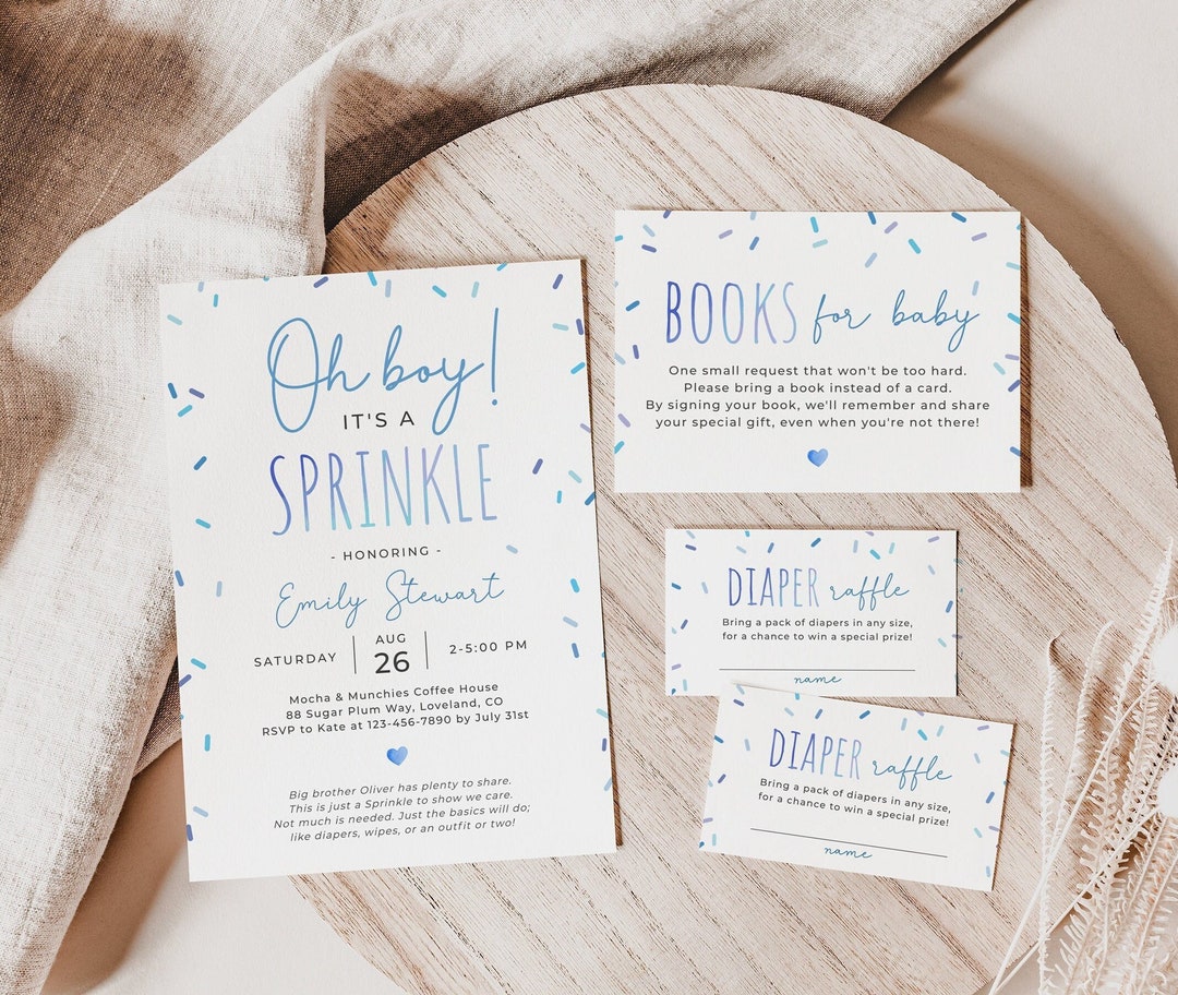 Sprinkles Baby Shower Invitation Bundle, Editable Boy Blue Sprinkle ...
