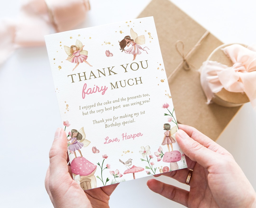 Editable Fairy First Birthday Thank You Card, Magical Fairies Thank You ...