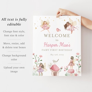 Fairy First Birthday Welcome Sign, Editable Fairy Garden Sign, Magical ...
