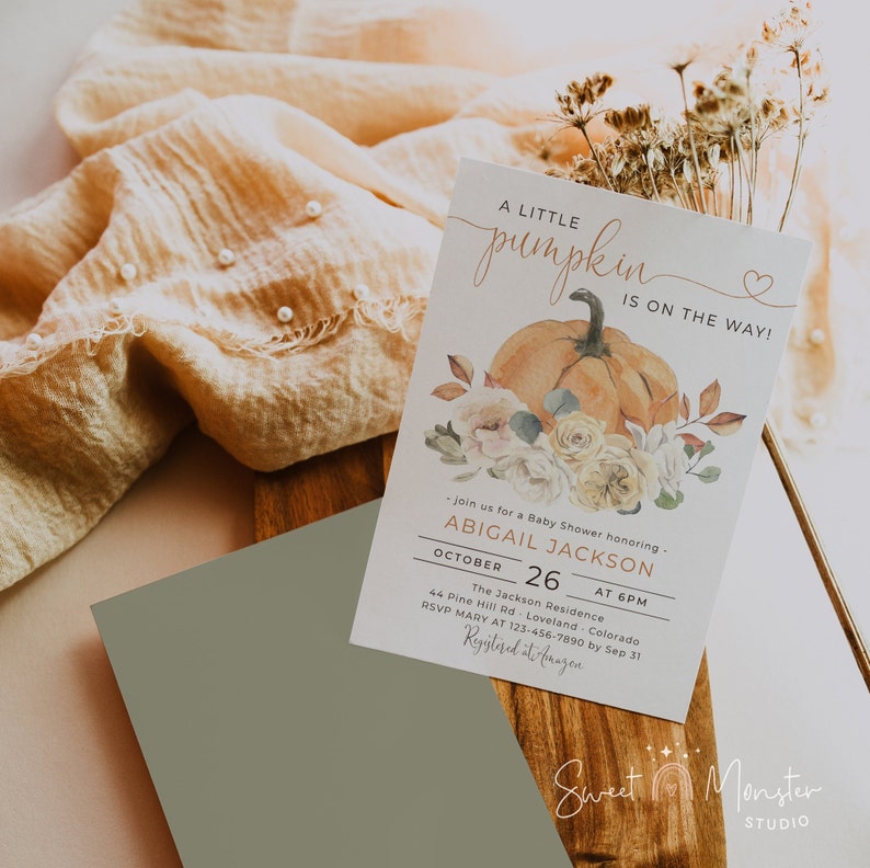Editable Pumpkin Baby Shower Invitation a Little Pumpkin is - Etsy