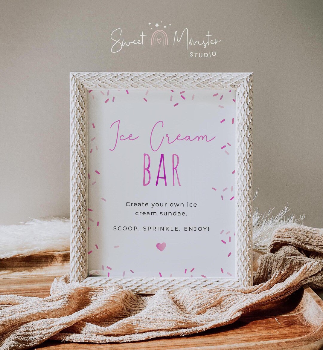 Sprinkle Ice Cream Bar Sign, Editable Girl Pink Sprinkles Ice Cream ...