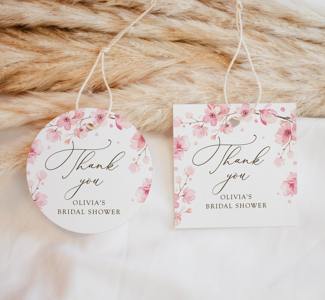 Cherry Blossom Thank You Gift Tag, Editable Pink Sakura Floral Bridal ...