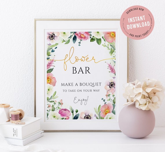 Floral Garden Bouquet Bar Sign Printable Make a Bouquet to - Etsy