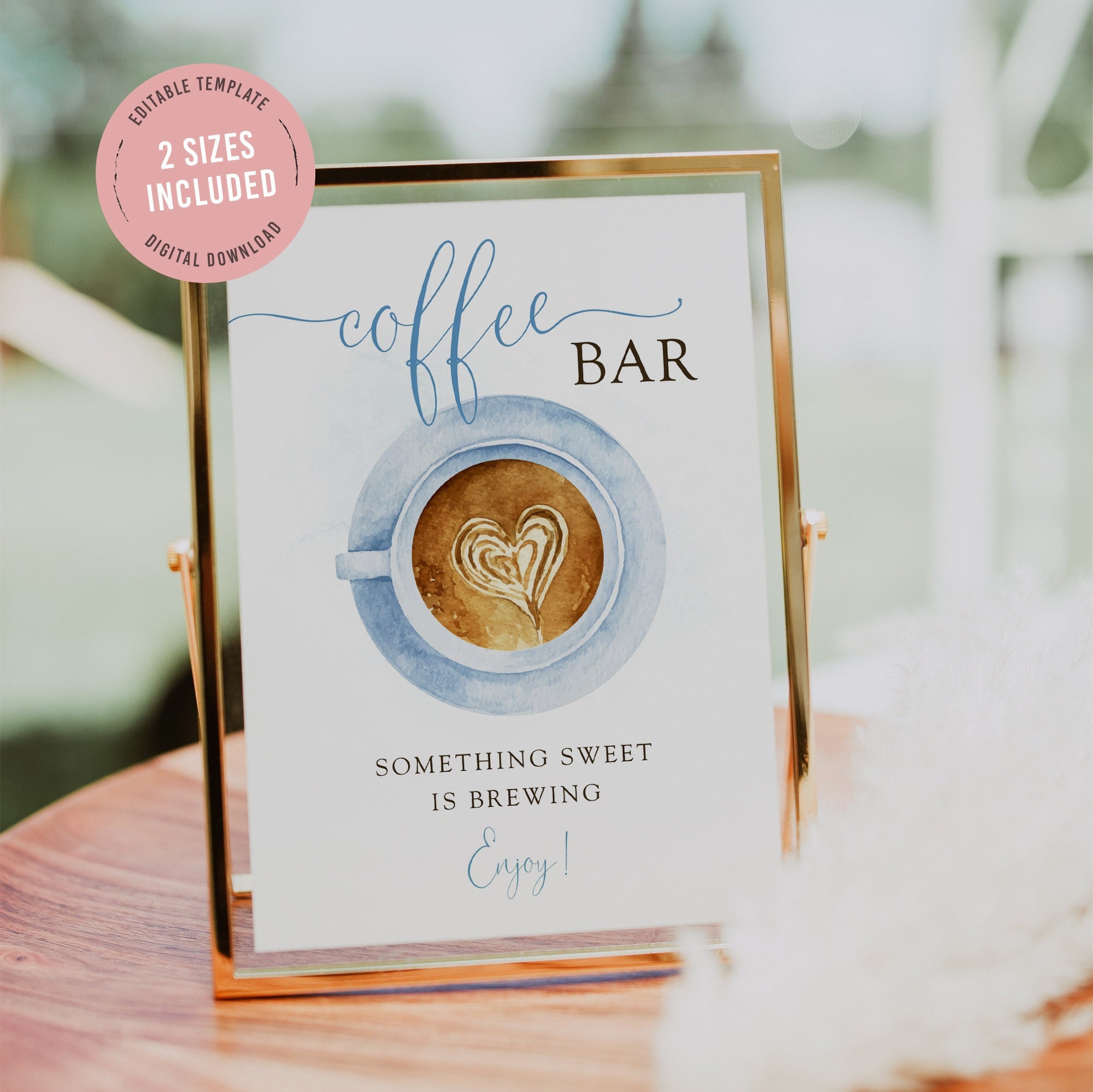Editable Coffee Bar Sign, Something Sweet is Brewing Blue Boy Baby ...