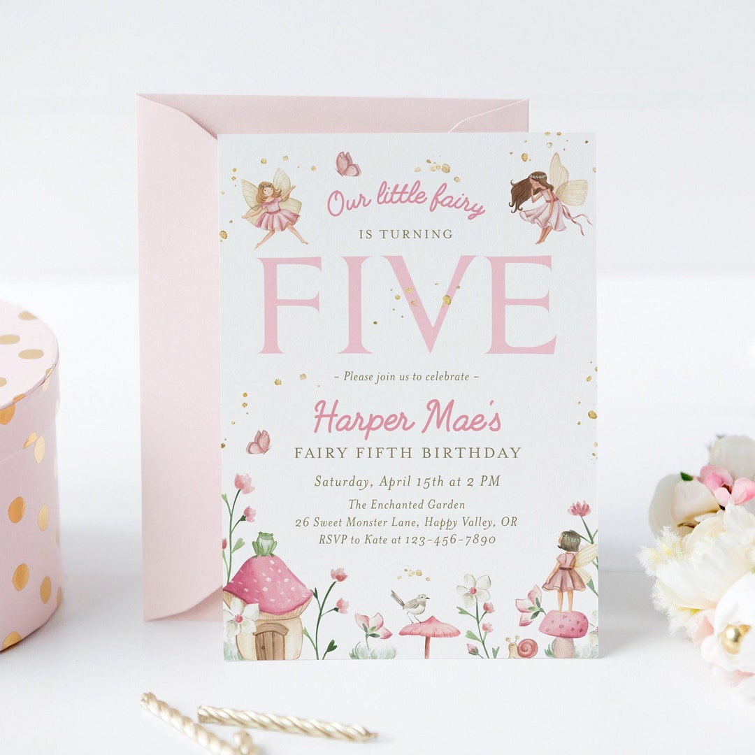 Fairy 5th Birthday Invitation, Editable Our Little Fairy Fifth Birthday ...