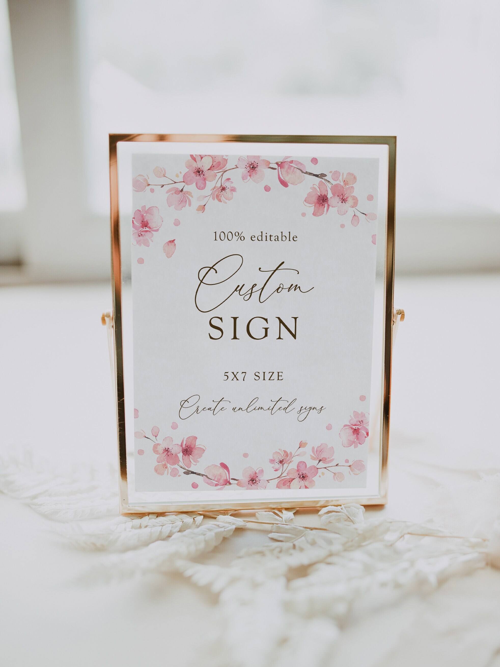 Editable Cherry Blossom Custom Sign, Japanese Sakura Pink Floral Table ...