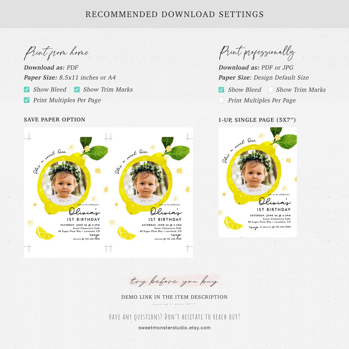 Lemon First Birthday Invitation, Editable Girl Lemonade Sunshine Pic ...