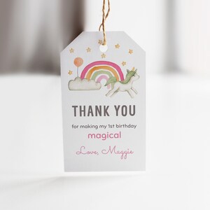 Editable Rainbow and Unicorn Favor Tag, Magical Birthday Thank You Gift ...