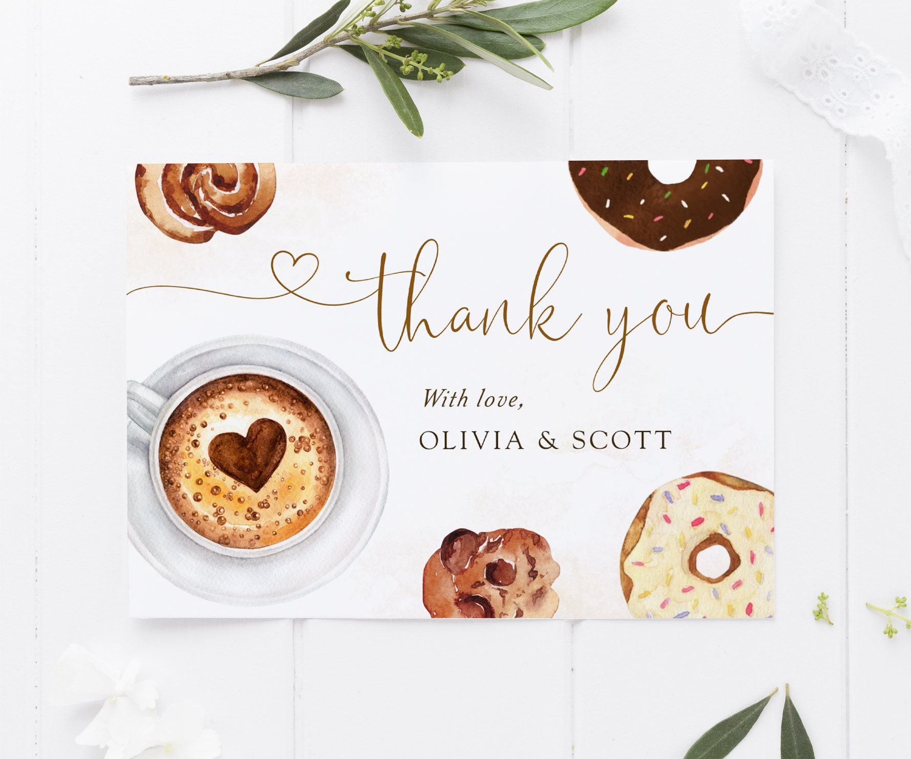 Coffee Donut Baby Shower Thank You Card Template, Editable Something ...