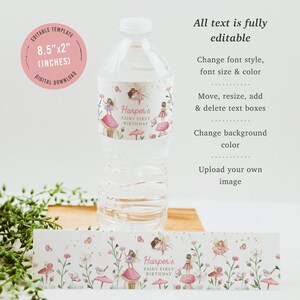 Fairy 1st Birthday Water Bottle Labels, Editable Magical Floral Fairy ...