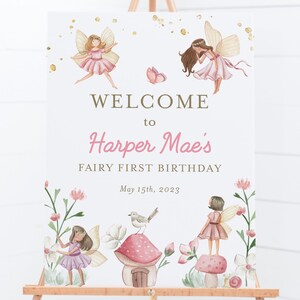 Fairy First Birthday Welcome Sign, Editable Fairy Garden Sign, Magical ...