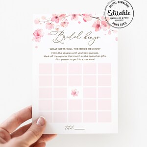 Cherry Blossom Bingo Bridal Shower Game, Editable Japanese Pink Floral ...