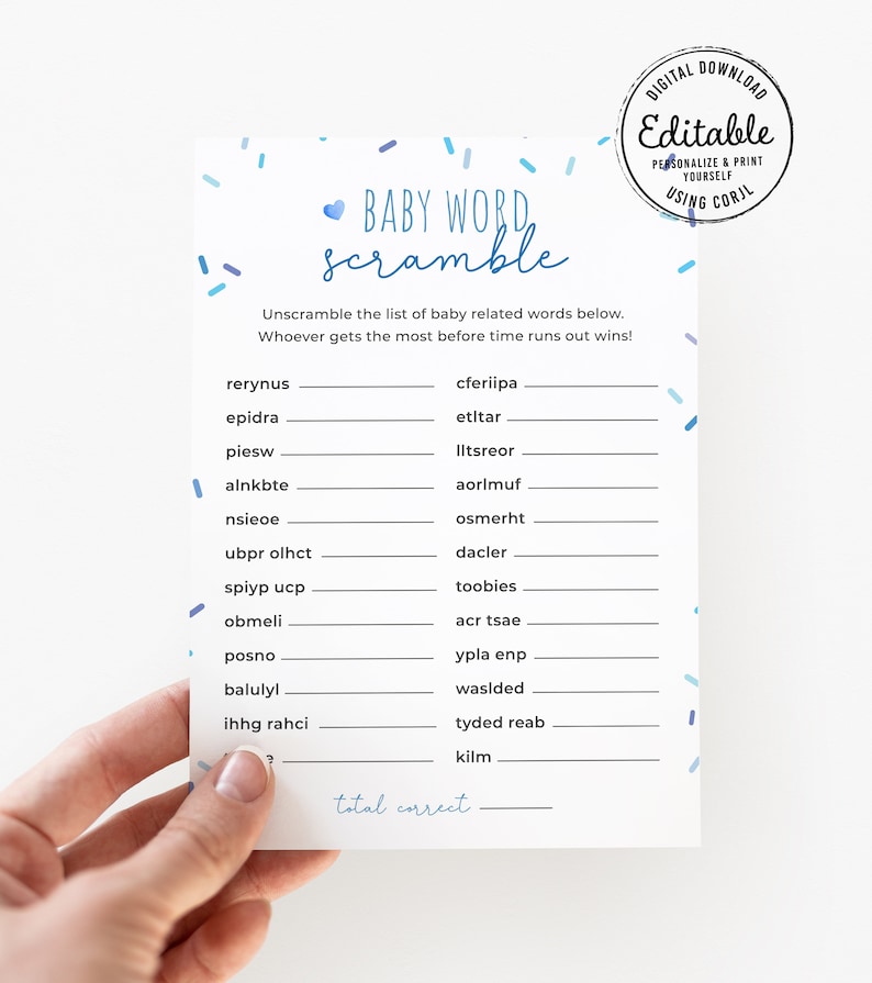 Sprinkle Baby Word Scramble Game With Answer Key, Editable Sprinkles ...