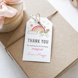 Editable Rainbow and Unicorn Favor Tag, Magical Birthday Thank You Gift ...