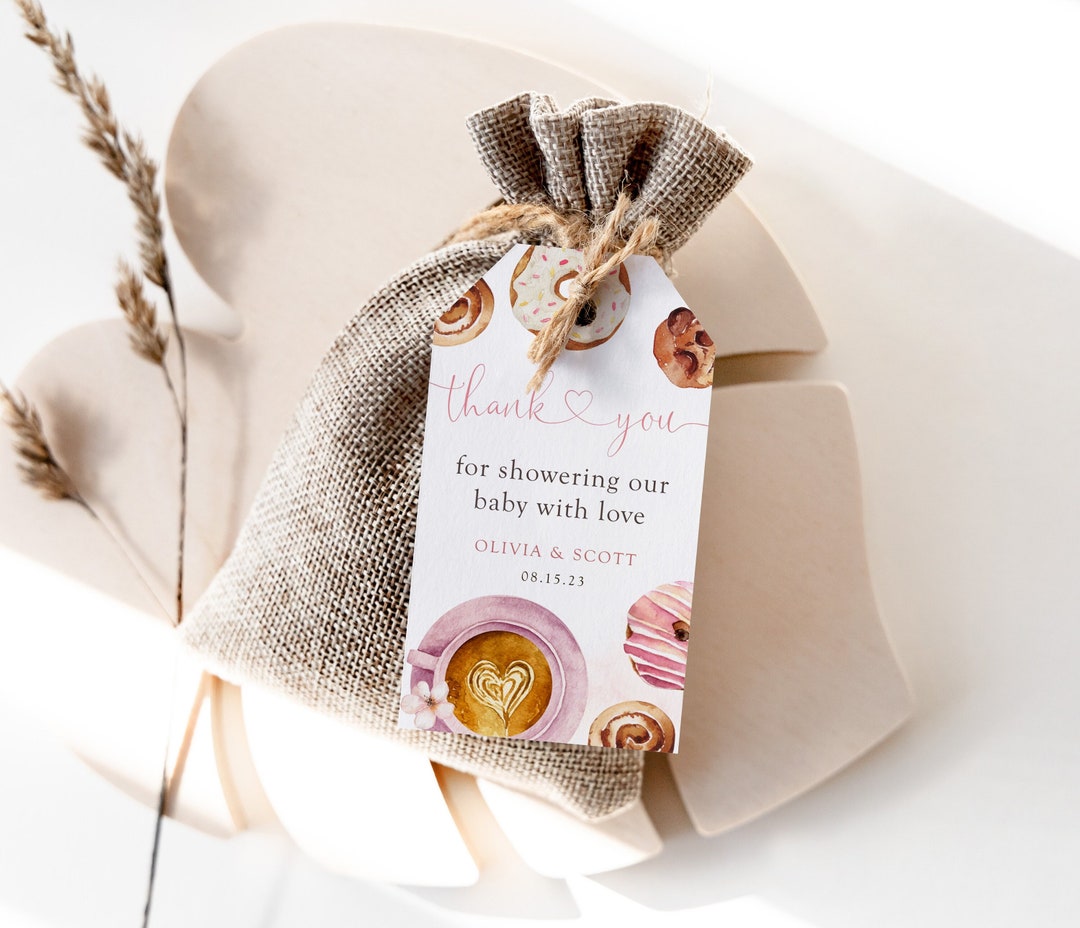 Coffee Thank You Gift Tag Template, Editable Pink Baby Girl Brunch ...