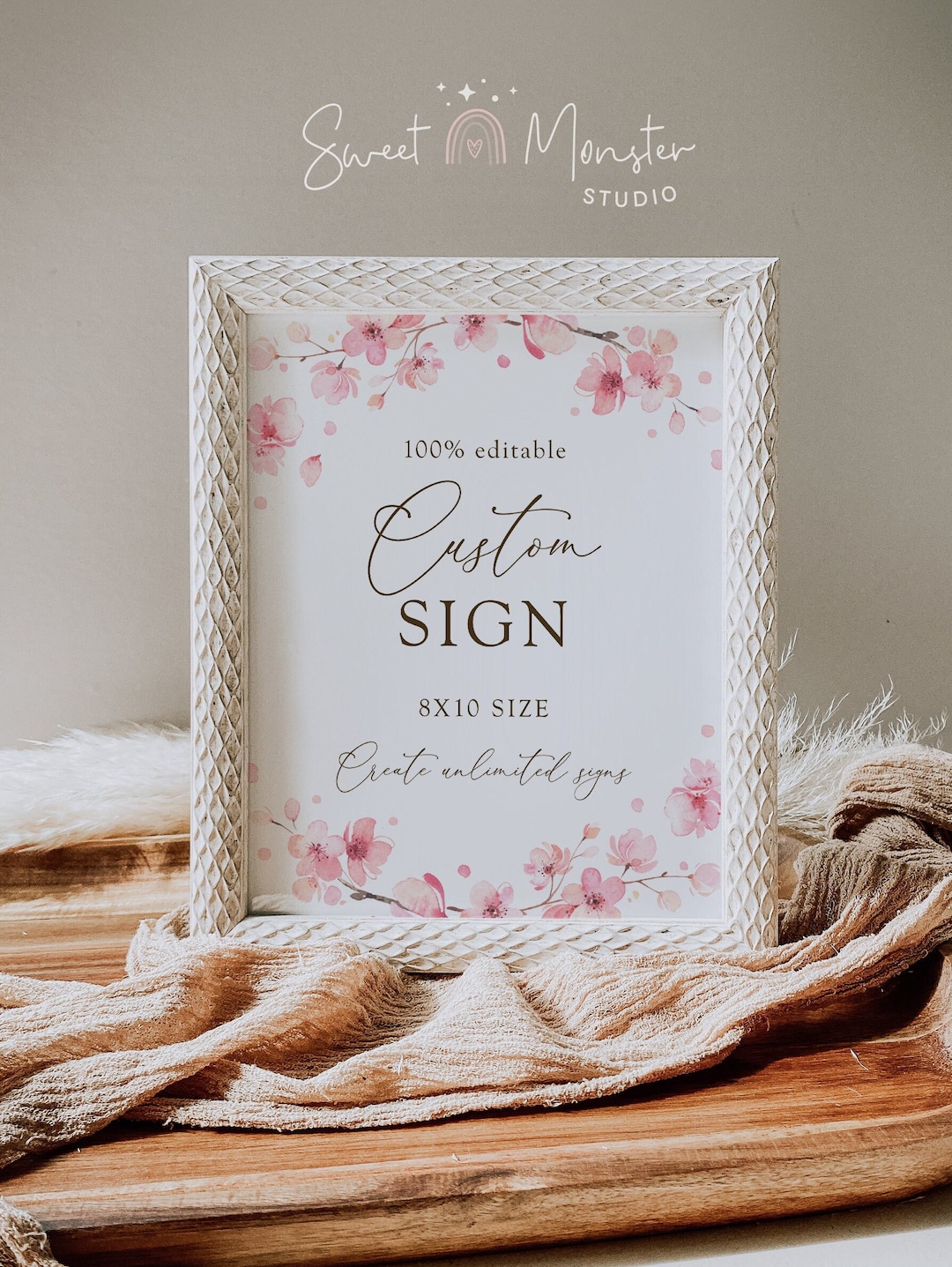 Editable Cherry Blossom Custom Sign, Japanese Sakura Pink Floral Table ...