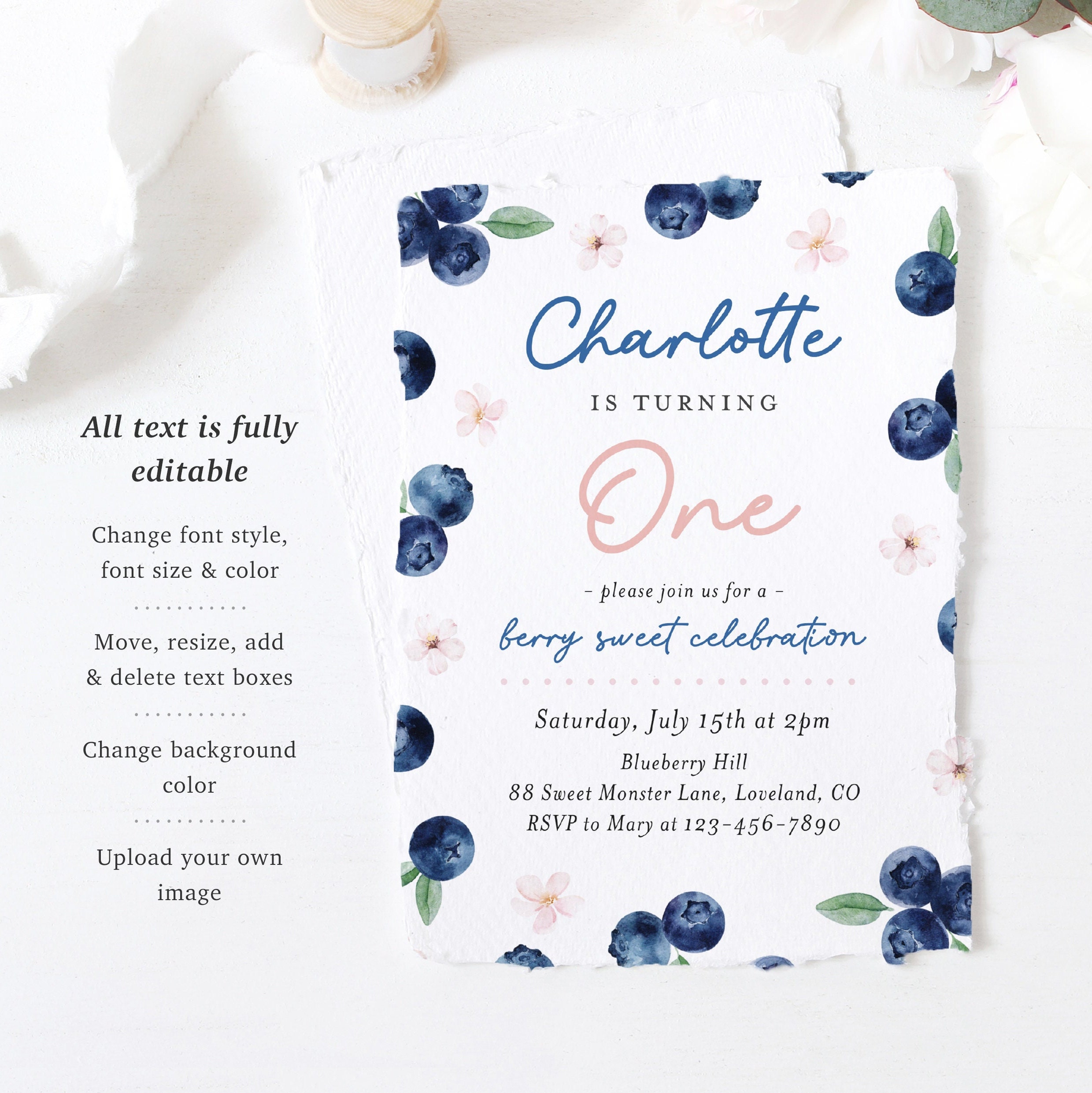 Blueberry Birthday Invitation Editable Blueberries Any Age - Etsy