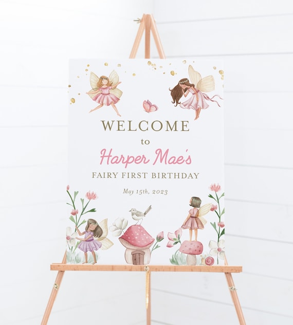 Fairy First Birthday Welcome Sign Editable Fairy Garden Sign - Etsy