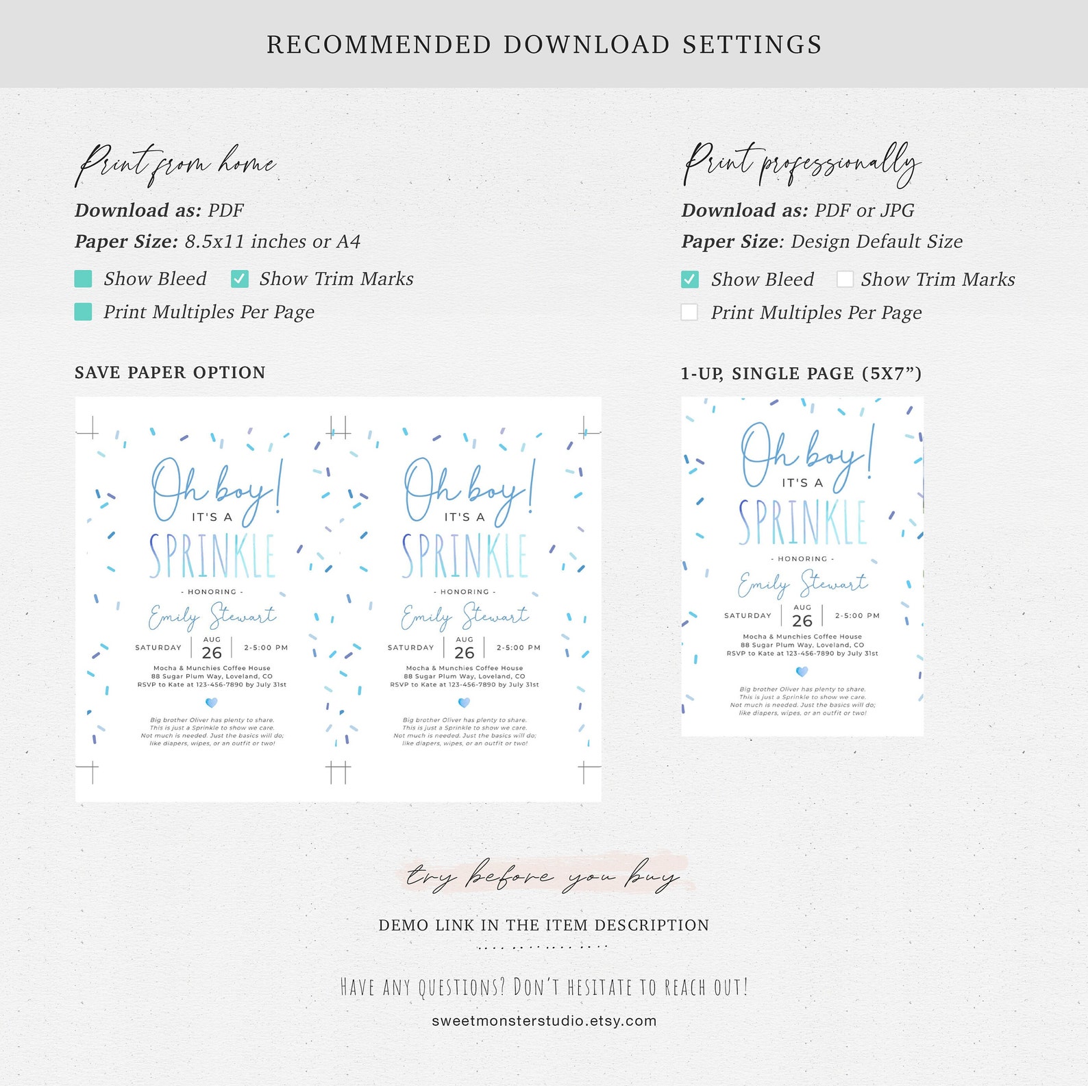 Editable Baby Shower Sprinkle Invitation Template, Boy Blue Sprinkled ...