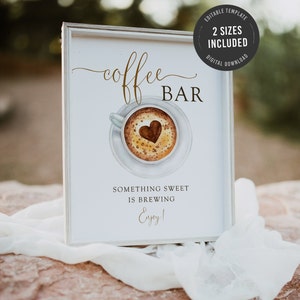 Editable Coffee Bar Sign, Something Sweet is Brewing Baby Shower Table ...
