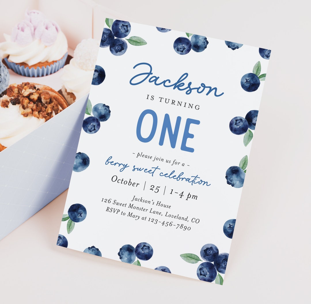 Blueberry Birthday Invitation, Editable Blueberries Any Age Boy ...