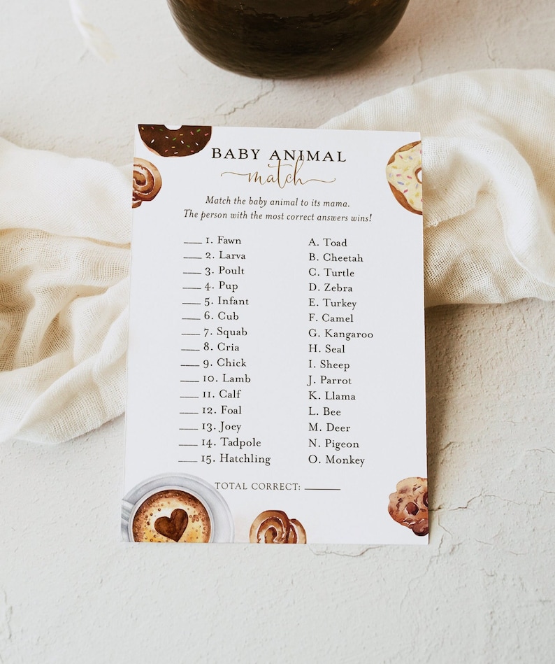Coffee Brewing Baby Animal Match Baby Shower Game, Editable Boy Blue ...