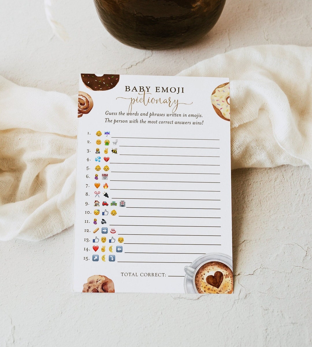 Coffee Brewing Emoji Pictionary Baby Shower Game Template, Editable ...