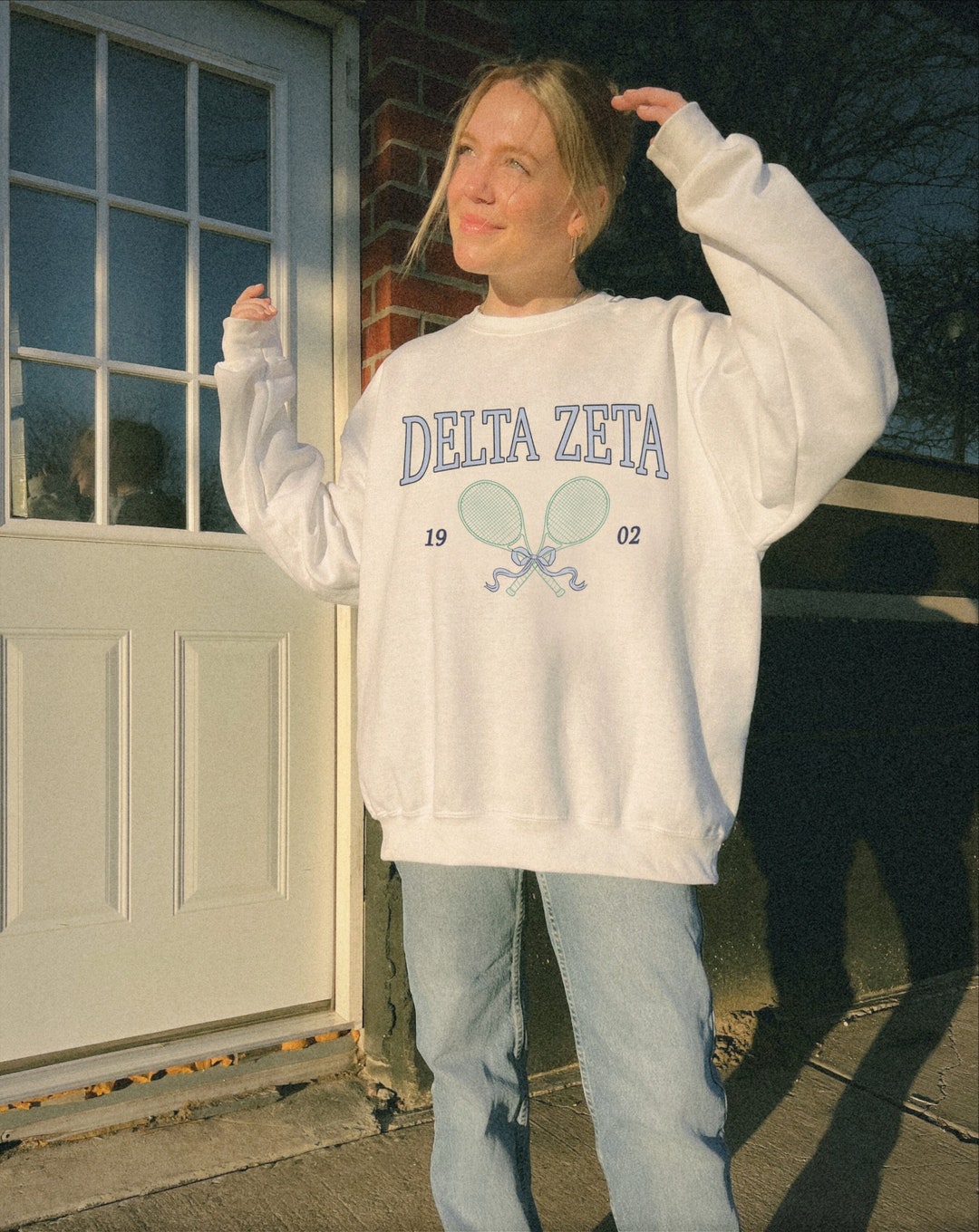 Delta Zeta Tennis Sweatshirt // Sorority Bow Crewneck // DZ, Delta Zeta ...