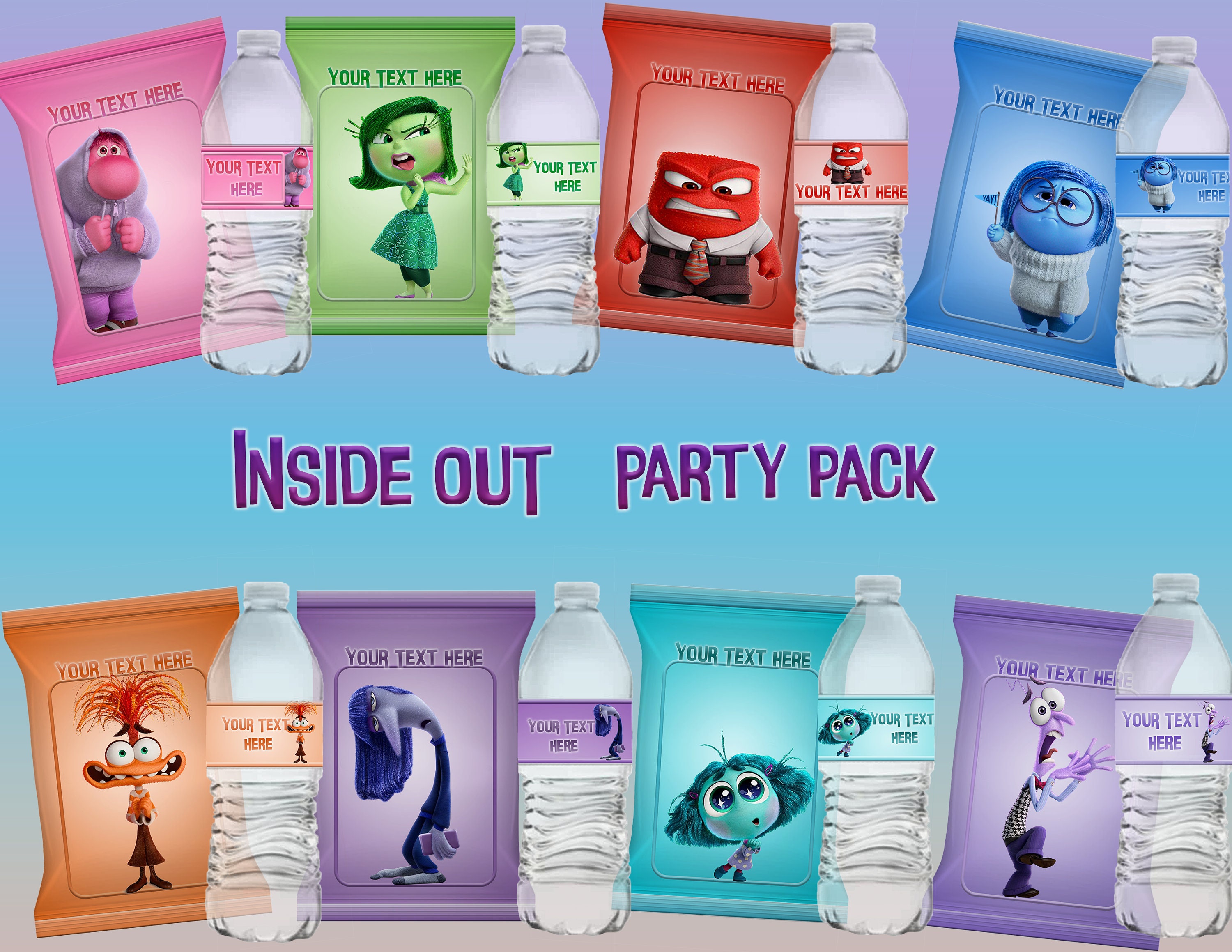 Inside Out Chip Bags and Water Bottle Labels for Kids Birthday Parties ...