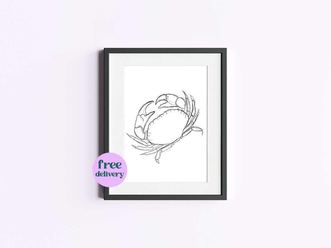 Crab Line Art Print in Sizes A3-A6, 5x7, 8x8, 8x10 & 11x14 Nautical ...