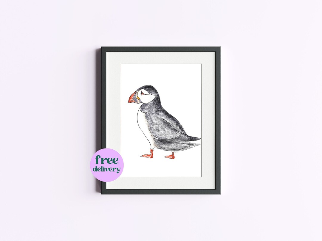 Puffin Line Art Print in A4 - A6, 11x14, 8x8, 8x10 & 5x7” Sizes ...