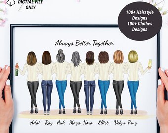 8 Friends Drawing - Etsy