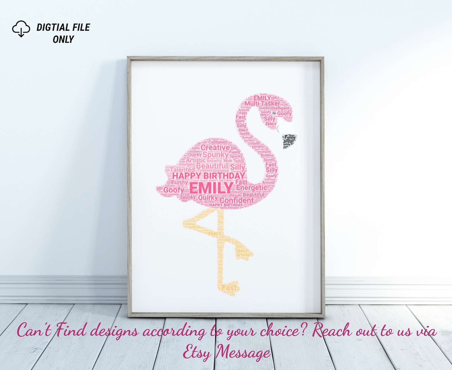 Personalised Flamingo Print Custom Word Wall Art Birthday, Mothers Day ...