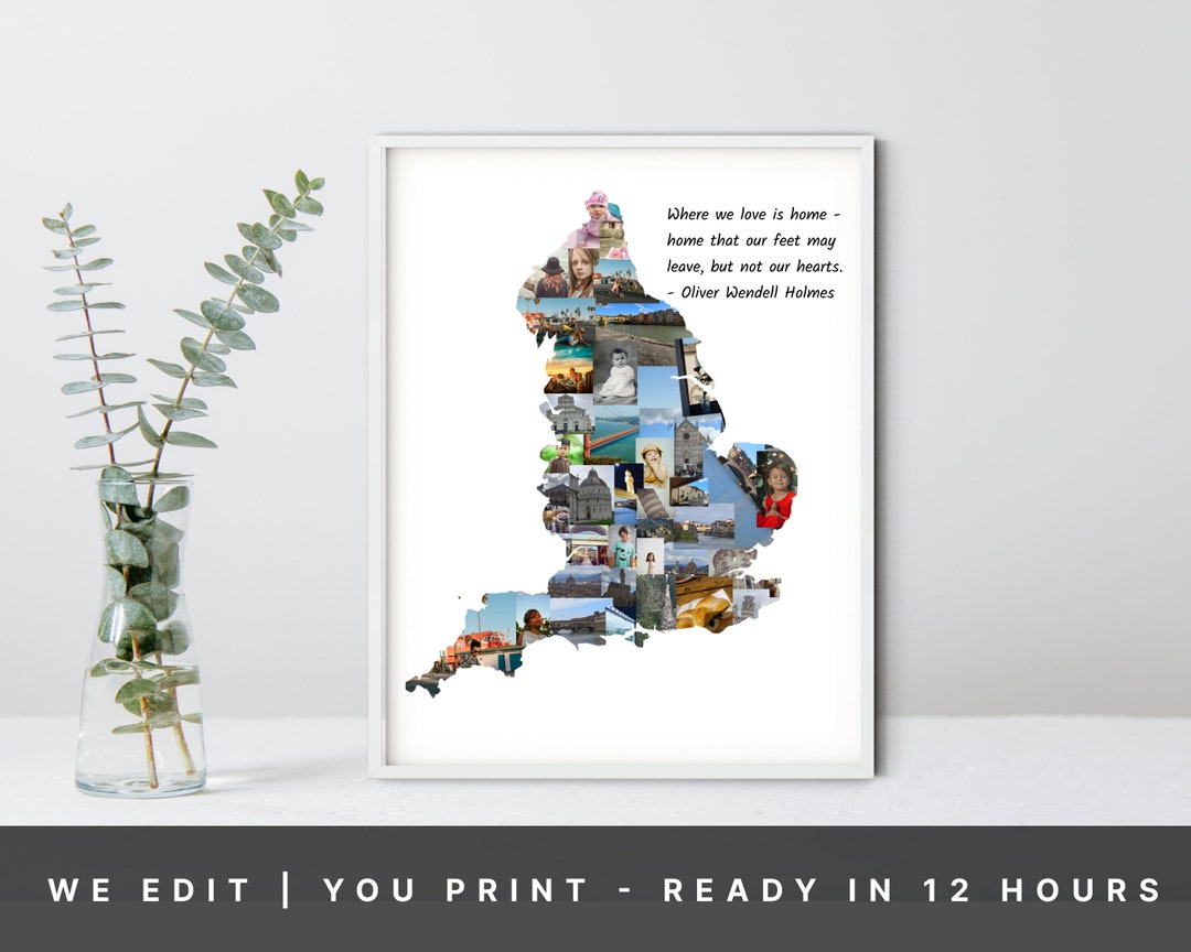 England Map Photo Collage, Any Country Map Photo Collage, Personalized ...