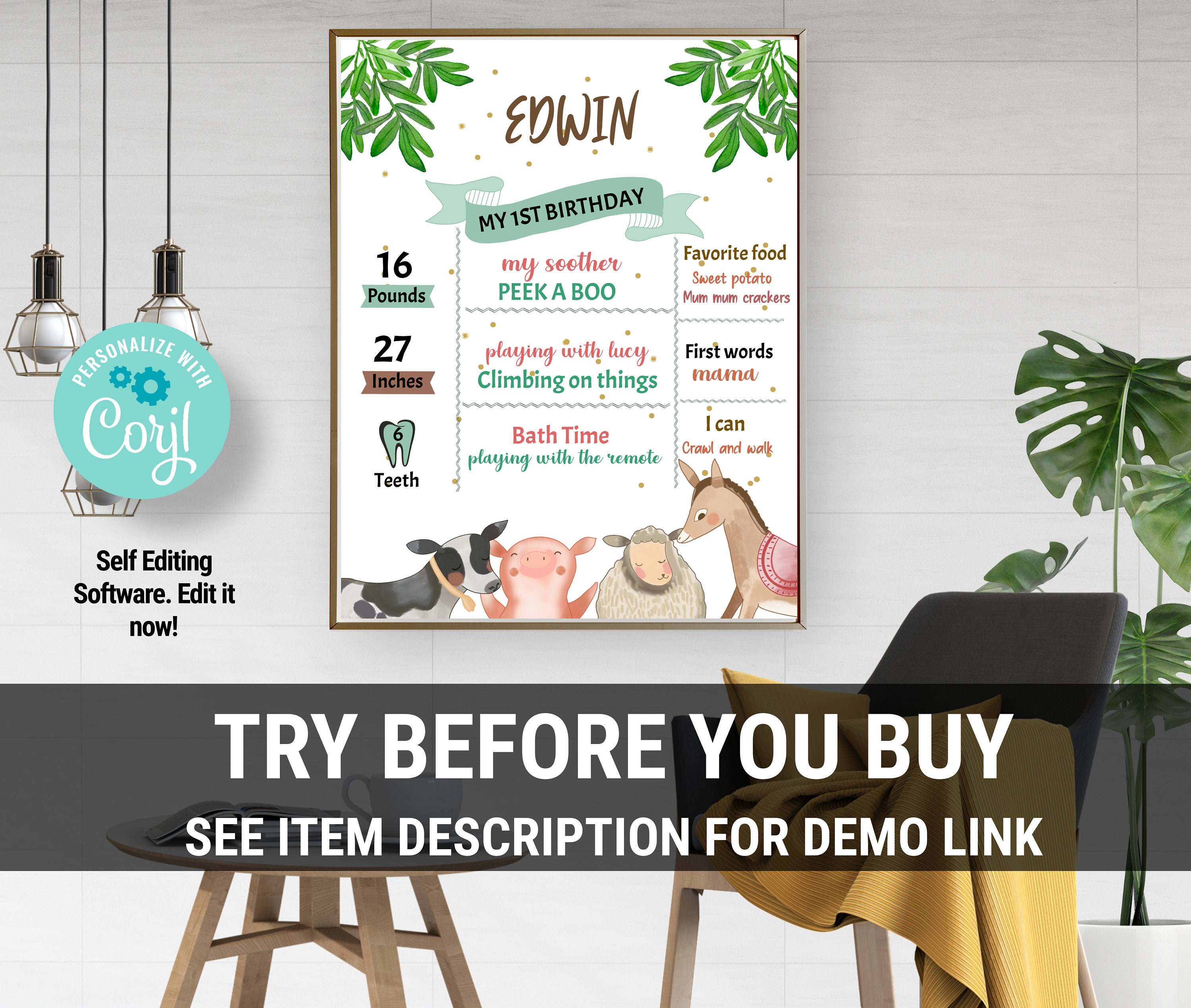 Editable Farm Animals Birthday Milestones Sign Boy Blue Red - Etsy