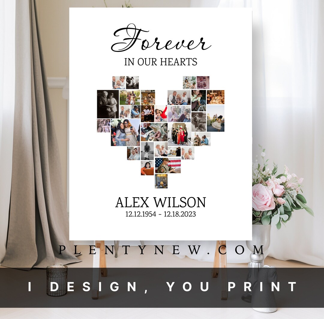 Funeral Heart Photo Collage Poster TEMPLATE, Celebration of Life Memory ...