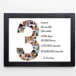 Custom Number Photo Collage, Personalize Anniversary Collage, 3rd Year ...