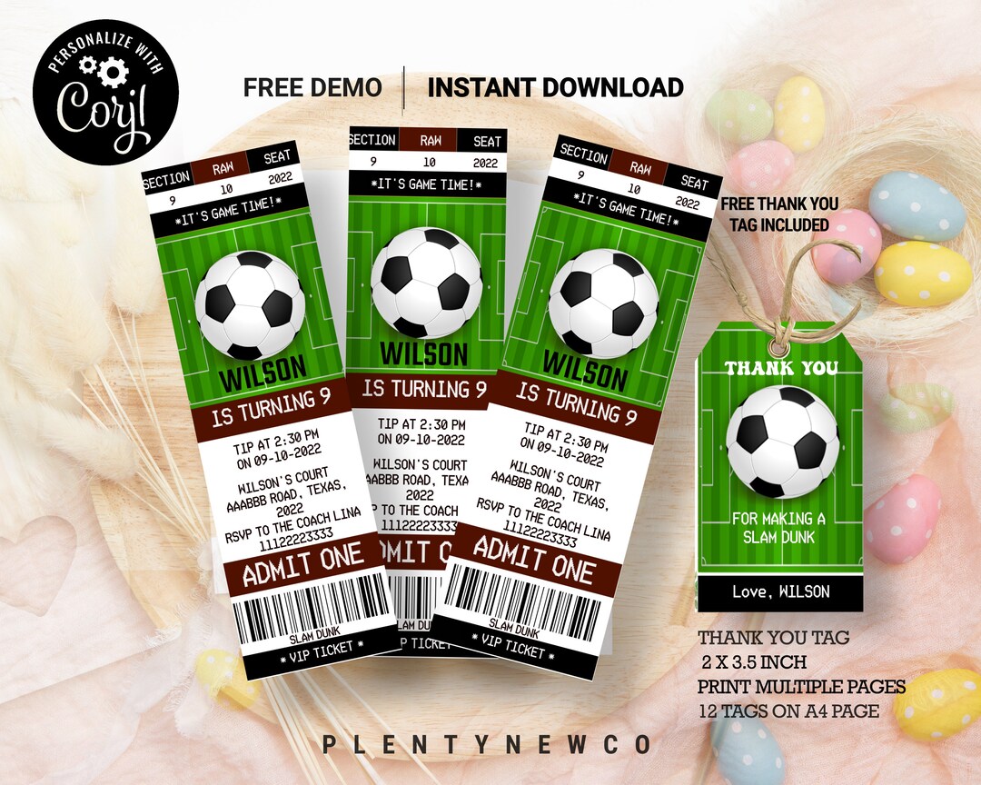 Soccer Ticket Birthday Invitation, Soccer Ticket Invitation, Soccer ...