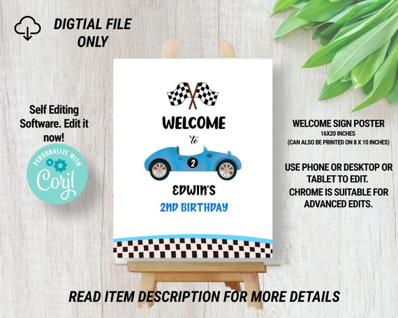 Editable Racing Birthday Welcome Sign Race Car Birthday Sign - Etsy