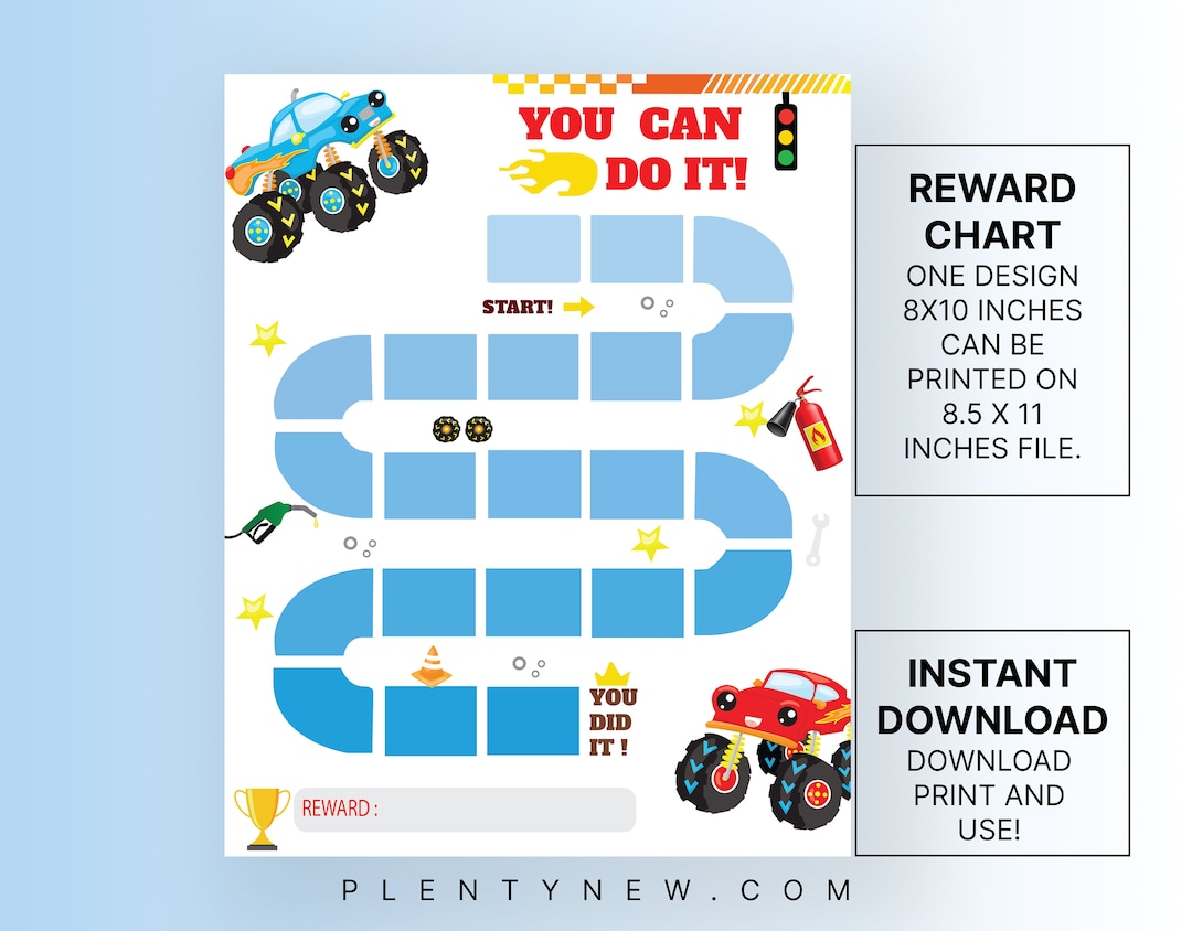 Printable Monster Truck Reward Chart Big Cars Kids Behavior Chart ...