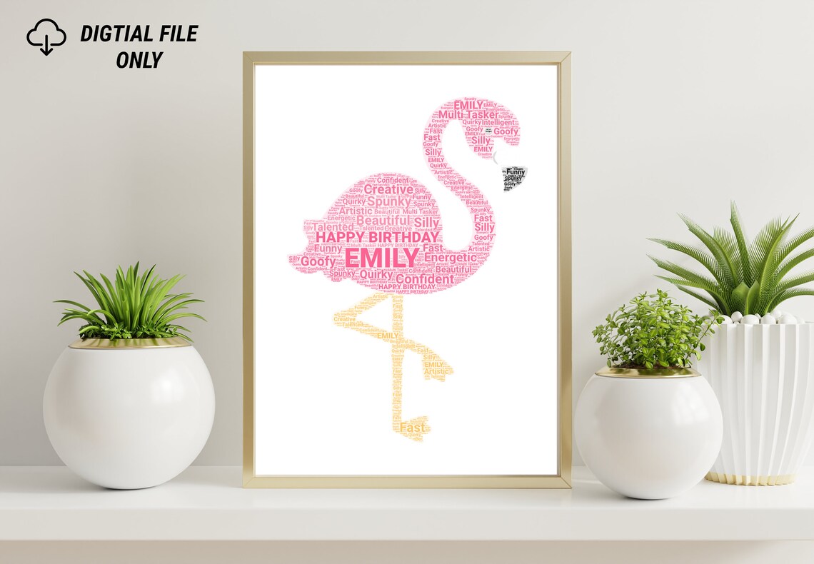 Personalised Flamingo Print - Custom Word Wall Art - Birthday, Mothers ...