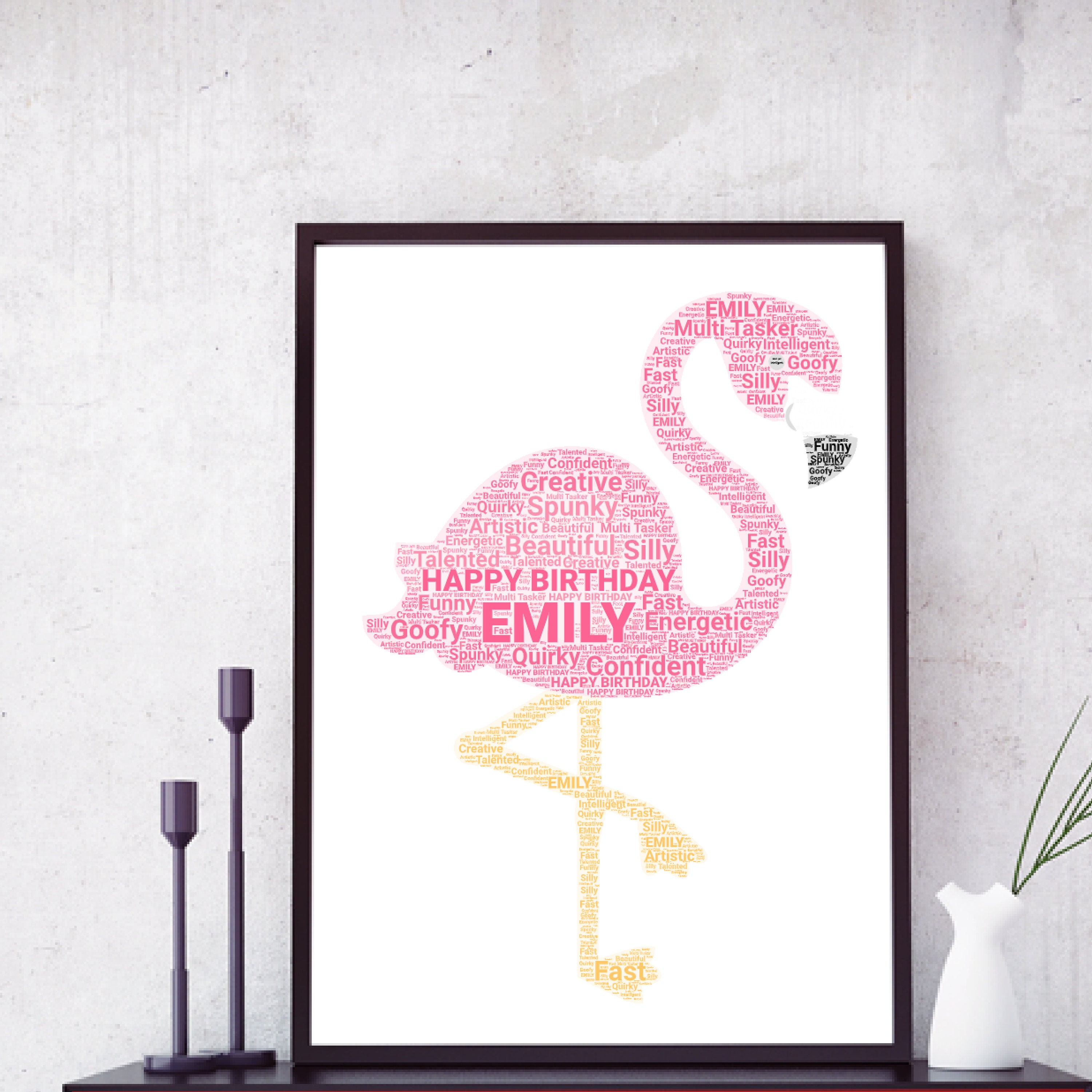 Personalised Flamingo Print - Custom Word Wall Art - Birthday, Mothers ...