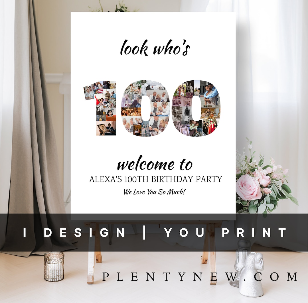 Look Who's 100, 100th Birthday Photo Collage, Customizable Photo ...