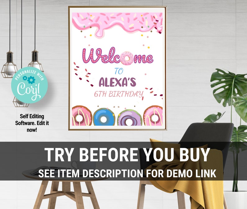 Editable Donut Welcome Sign Girl Donut Party Table Sign Donut | Etsy