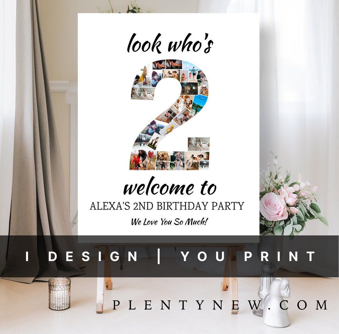 Look Who's 2, 2nd Birthday Photo Collage, Customizable Collage Board ...