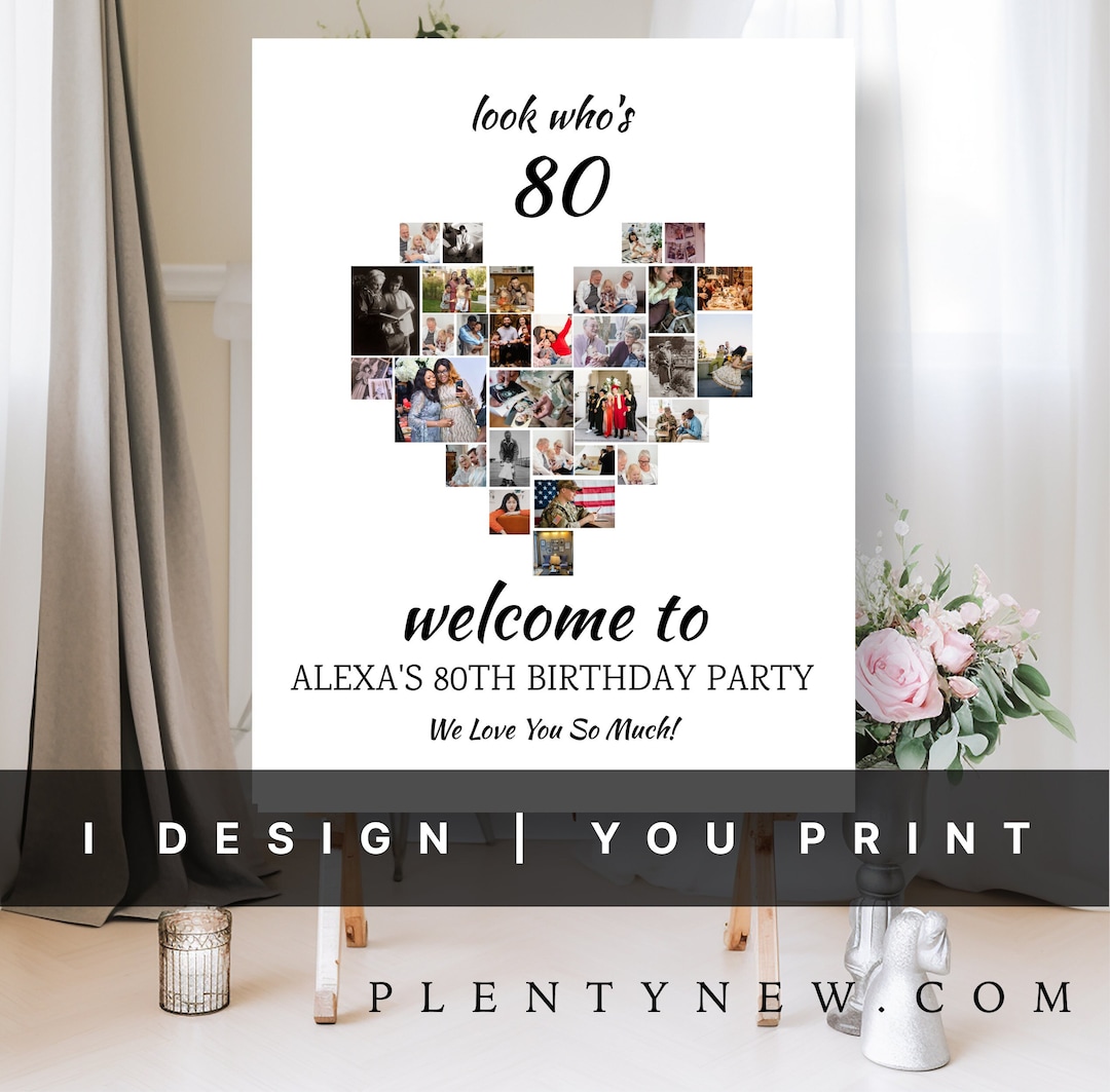 80th Birthday Decoration, Heart Photo Collage, Look Who's 80 ...
