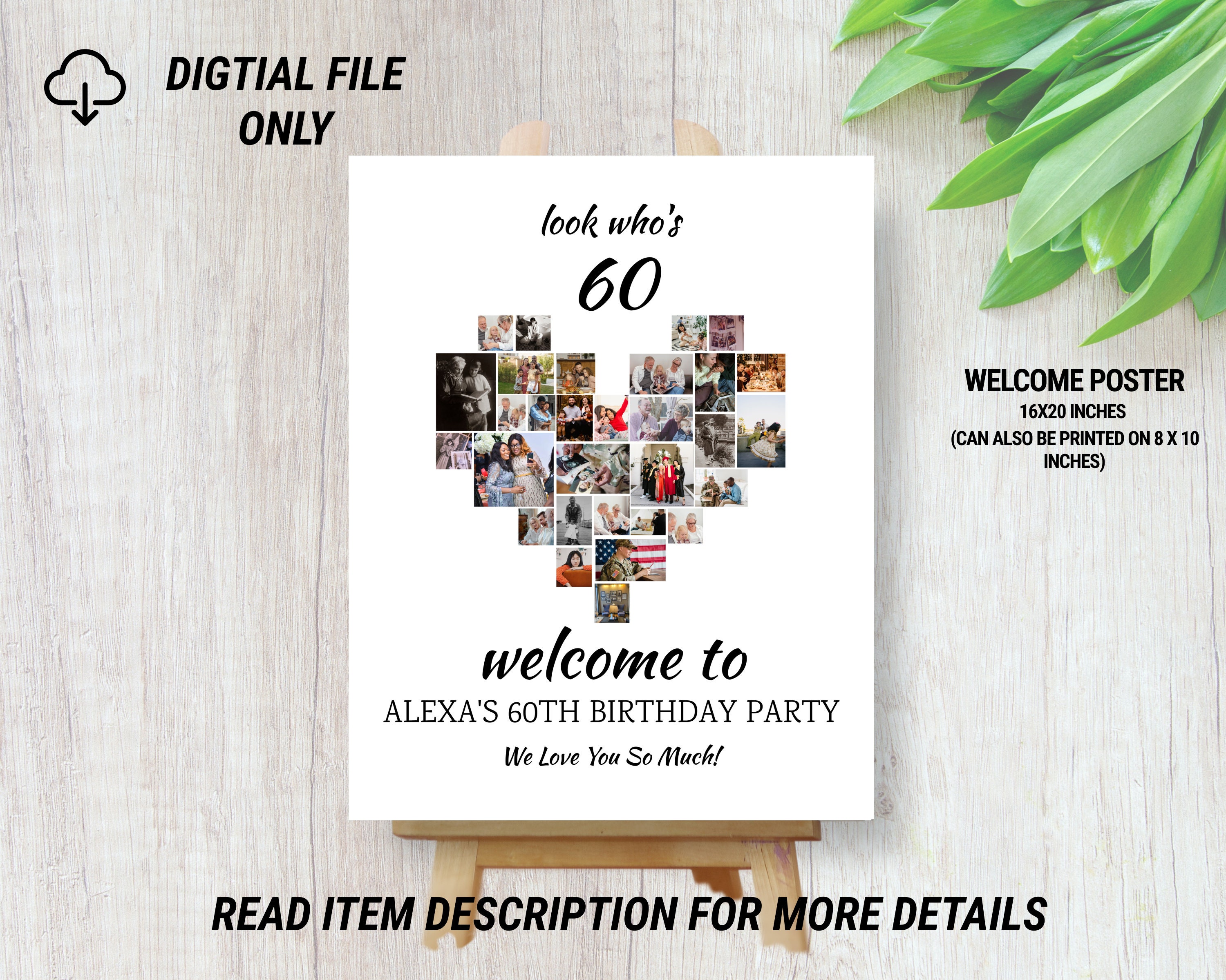 60th Birthday Photo Collage, Look Who's 60, Heart Collage, Customizable ...