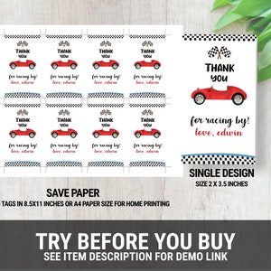 Editable Racing Favor Tags Race Car Birthday Thank You Label - Etsy