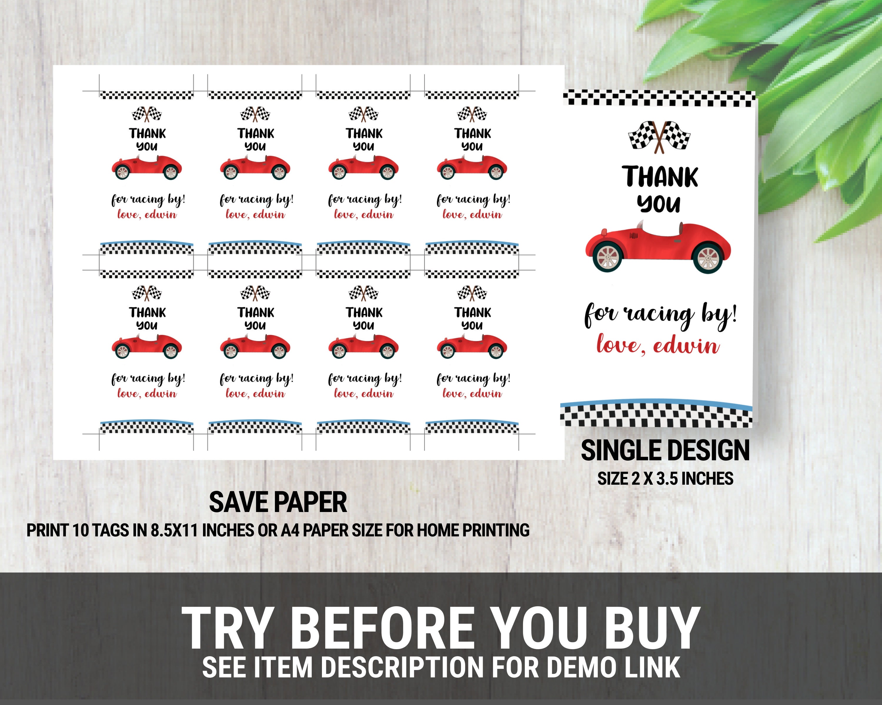 Editable Racing Favor Tags Race Car Birthday Thank You Label - Etsy
