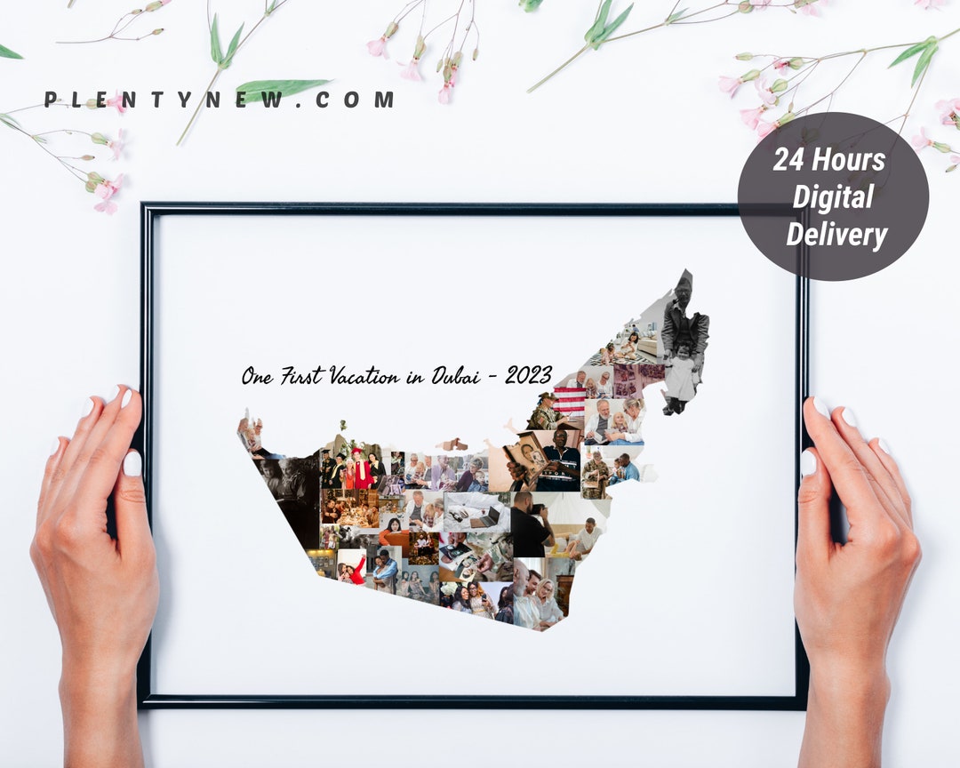 UAE Map Photo Collage, Any Country Map Photo Collage, Personalized ...